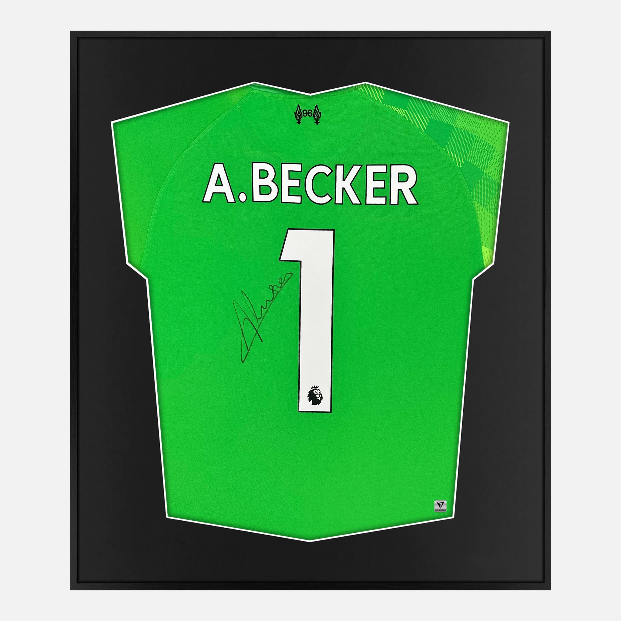 Framed Alisson Becker Signed Liverpool Shirt, Green Goalkeeper [Lite]