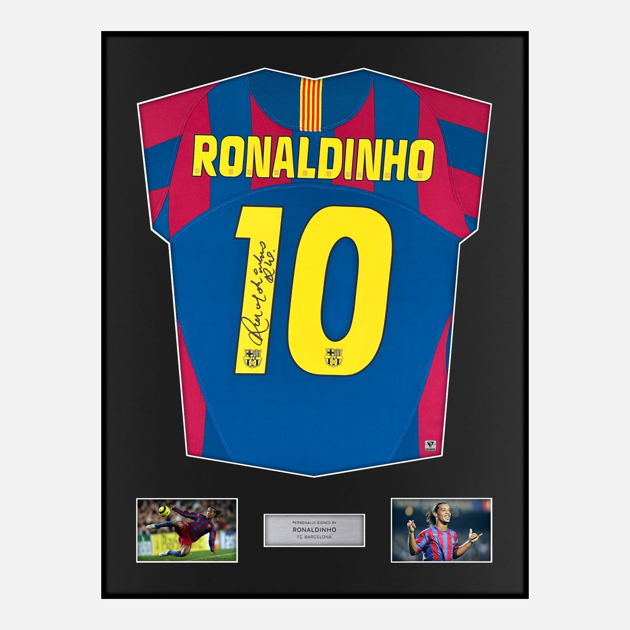 Framed Ronaldinho Signed Barcelona Shirt 2005-06 Final [Modern] – The Vault