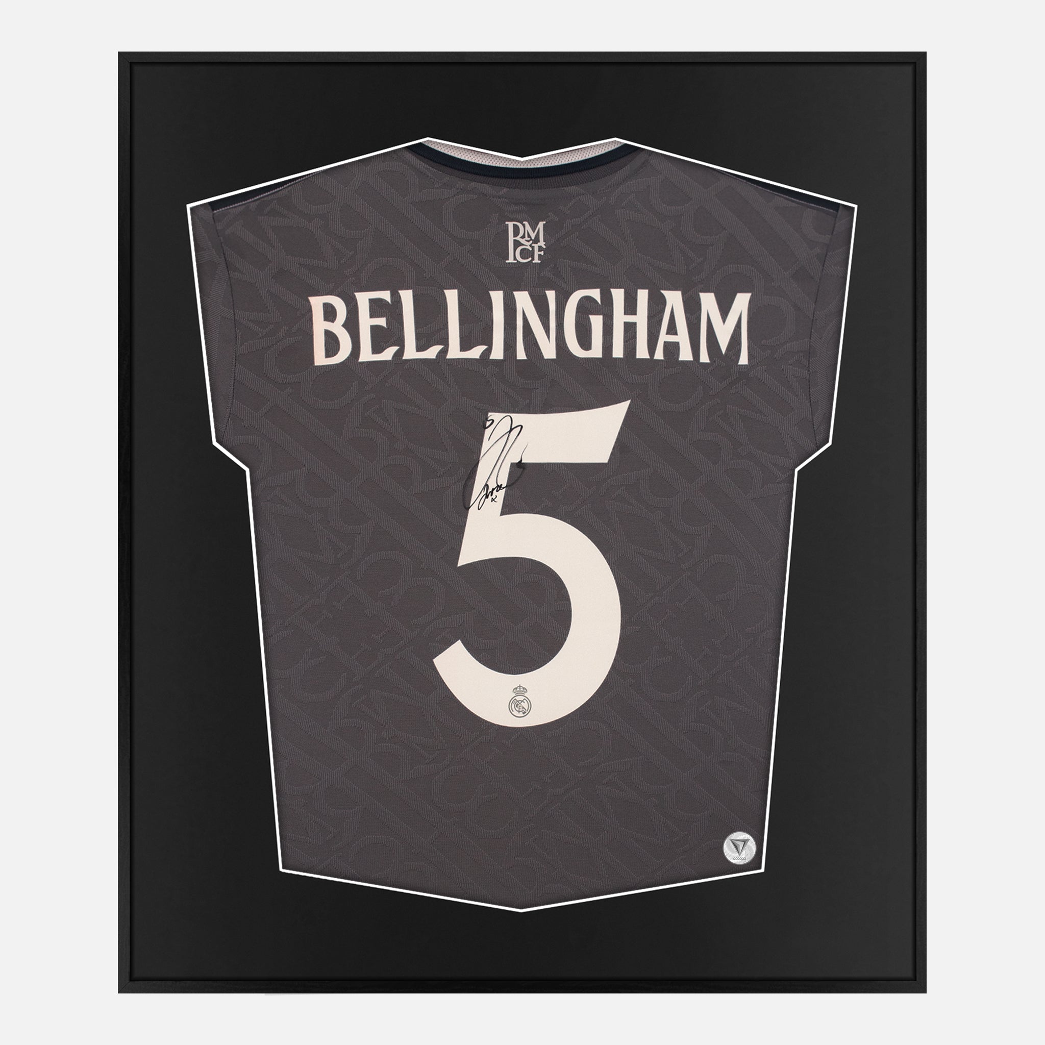 Framed Bellingham Signed Shirt, Real Madrid, Grey Third Away [Lite]