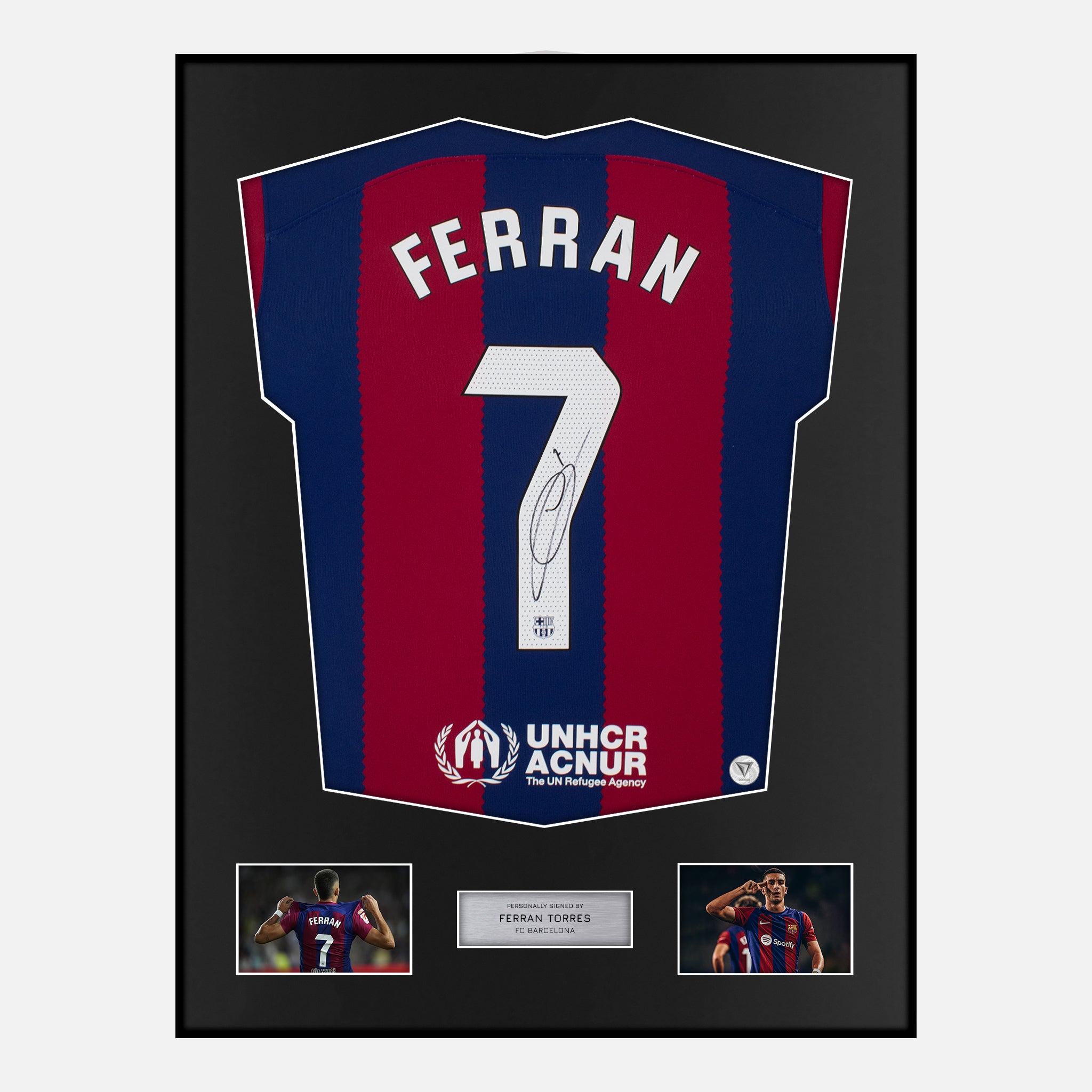 Framed Ferran Torres Signed Barcelona Shirt 2023-24 Home [Classic]