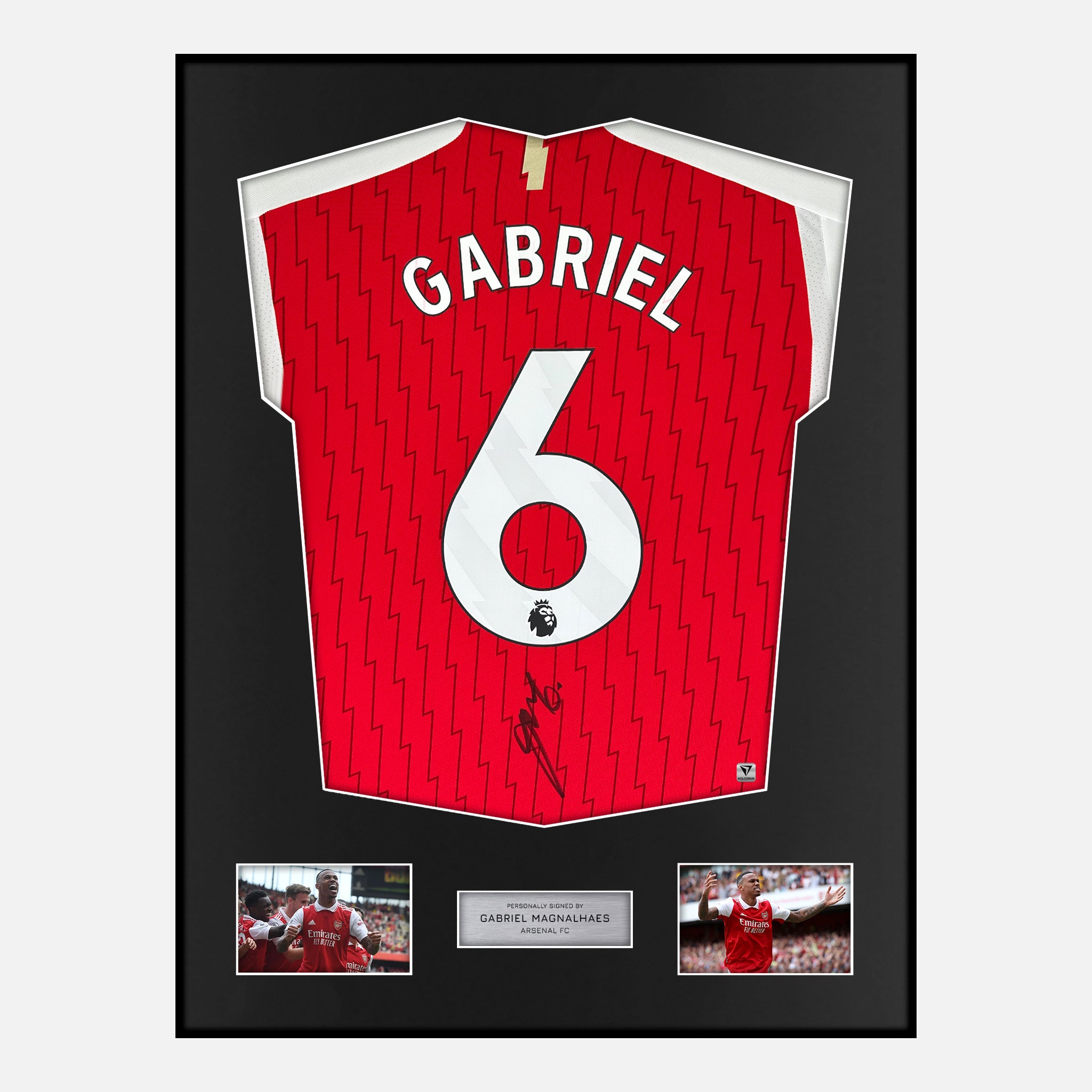 Framed Gabriel Magalhaes Signed Arsenal Shirt 2023-24 Home [Classic]