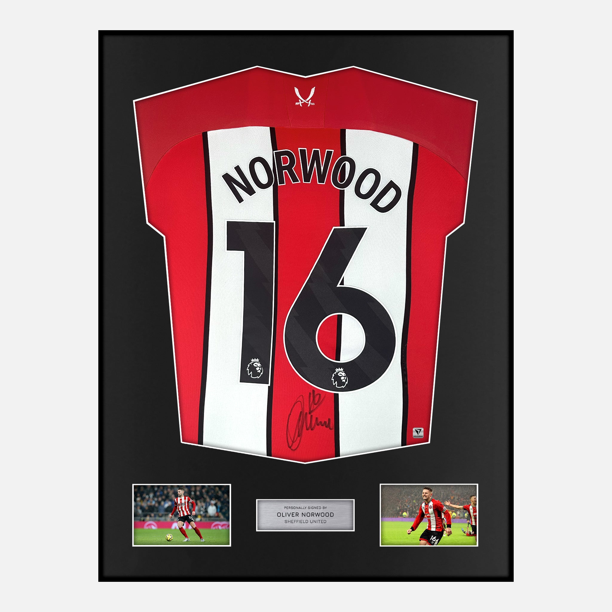 Framed Oliver Norwood Signed Sheffield United Shirt 2023-24 Home [Mode
