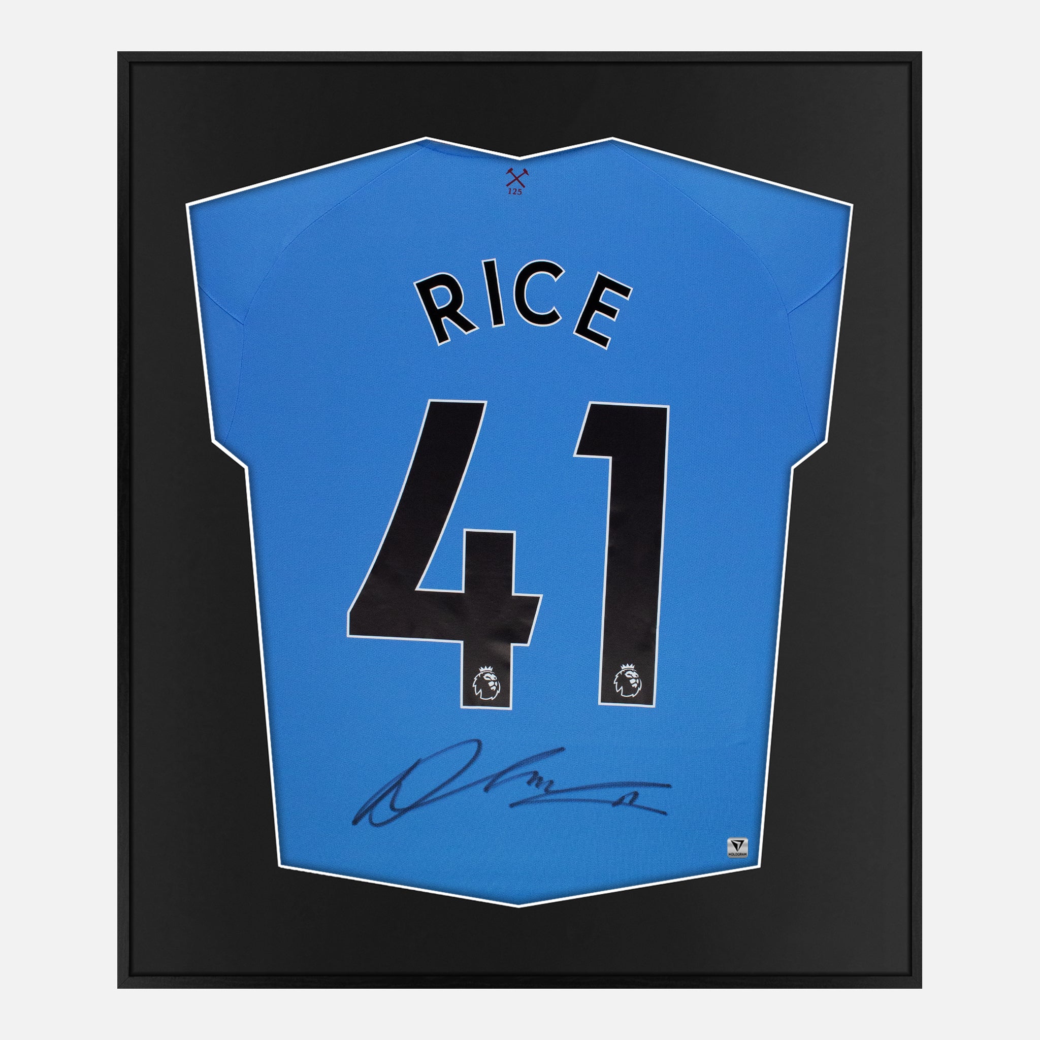 Framed Declan Rice Signed Shirt, West Ham Blue Away [Lite]