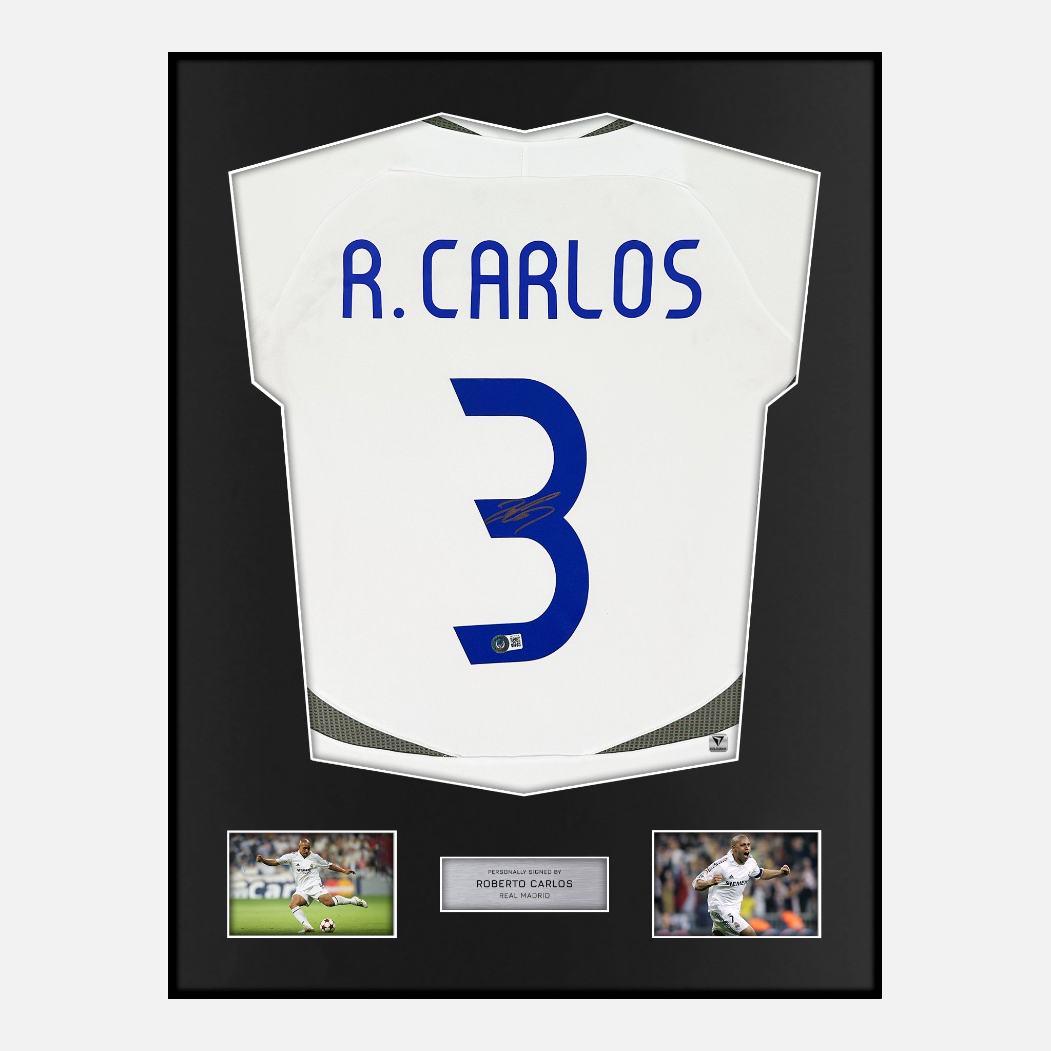 Framed Roberto Carlos Signed Real Madrid Shirt 2006-08 Home [Classic]