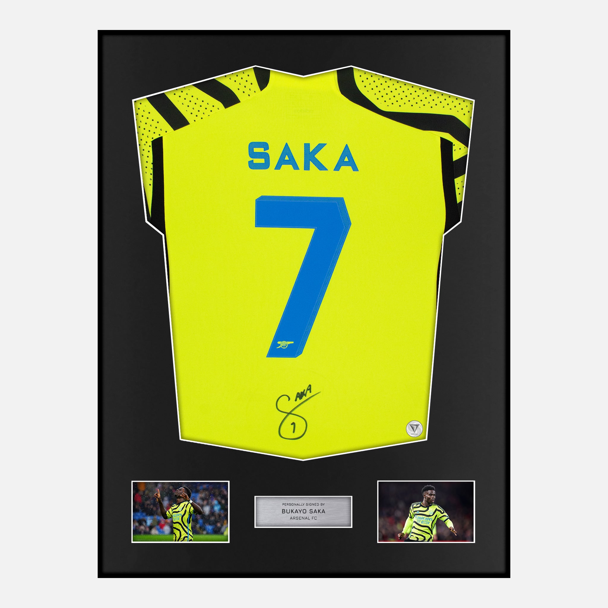 Framed Bukayo Saka Signed Arsenal Shirt 2023-24 Away [Classic]