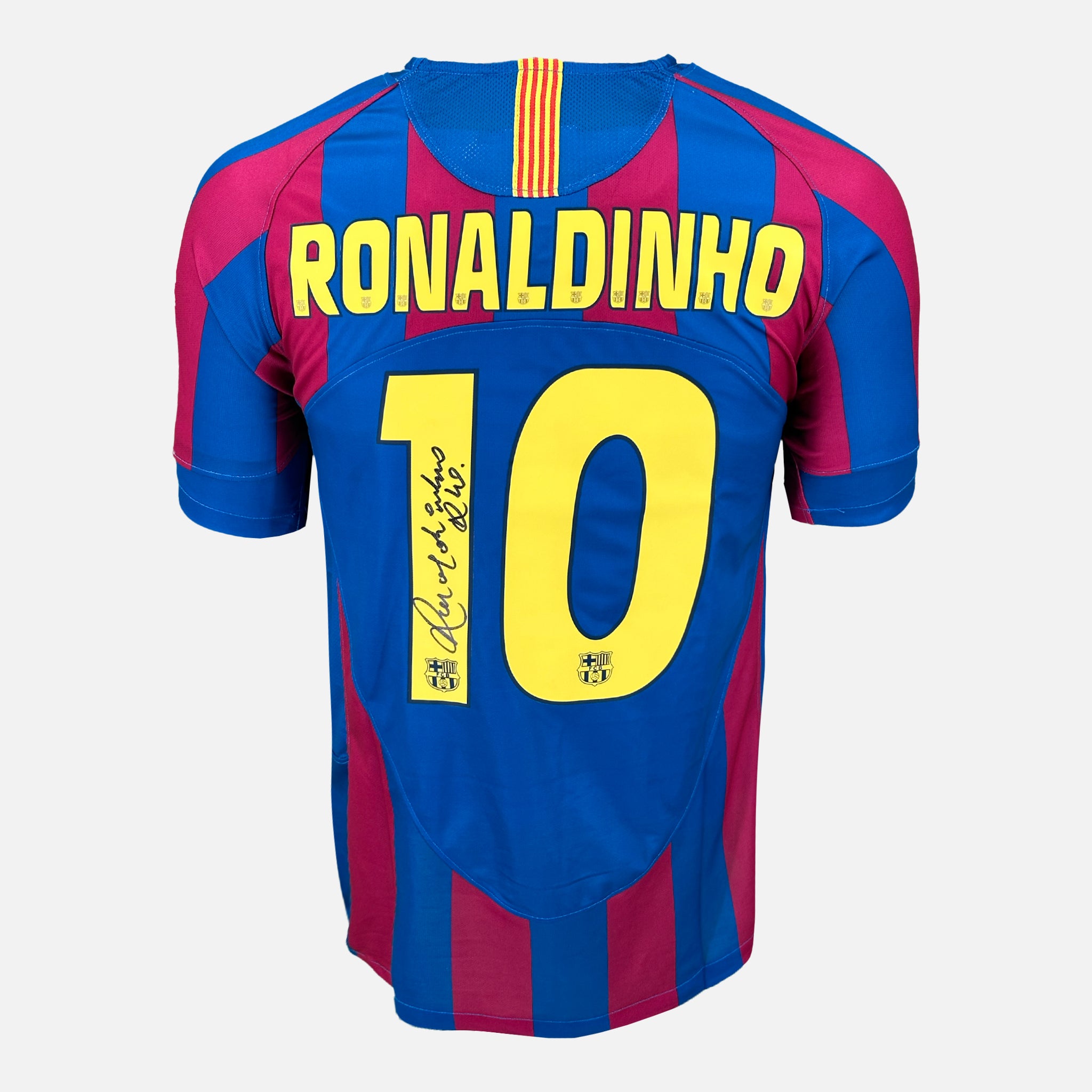 Framed Ronaldinho Signed Barcelona Shirt 2005-06 Final [Modern] – The Vault