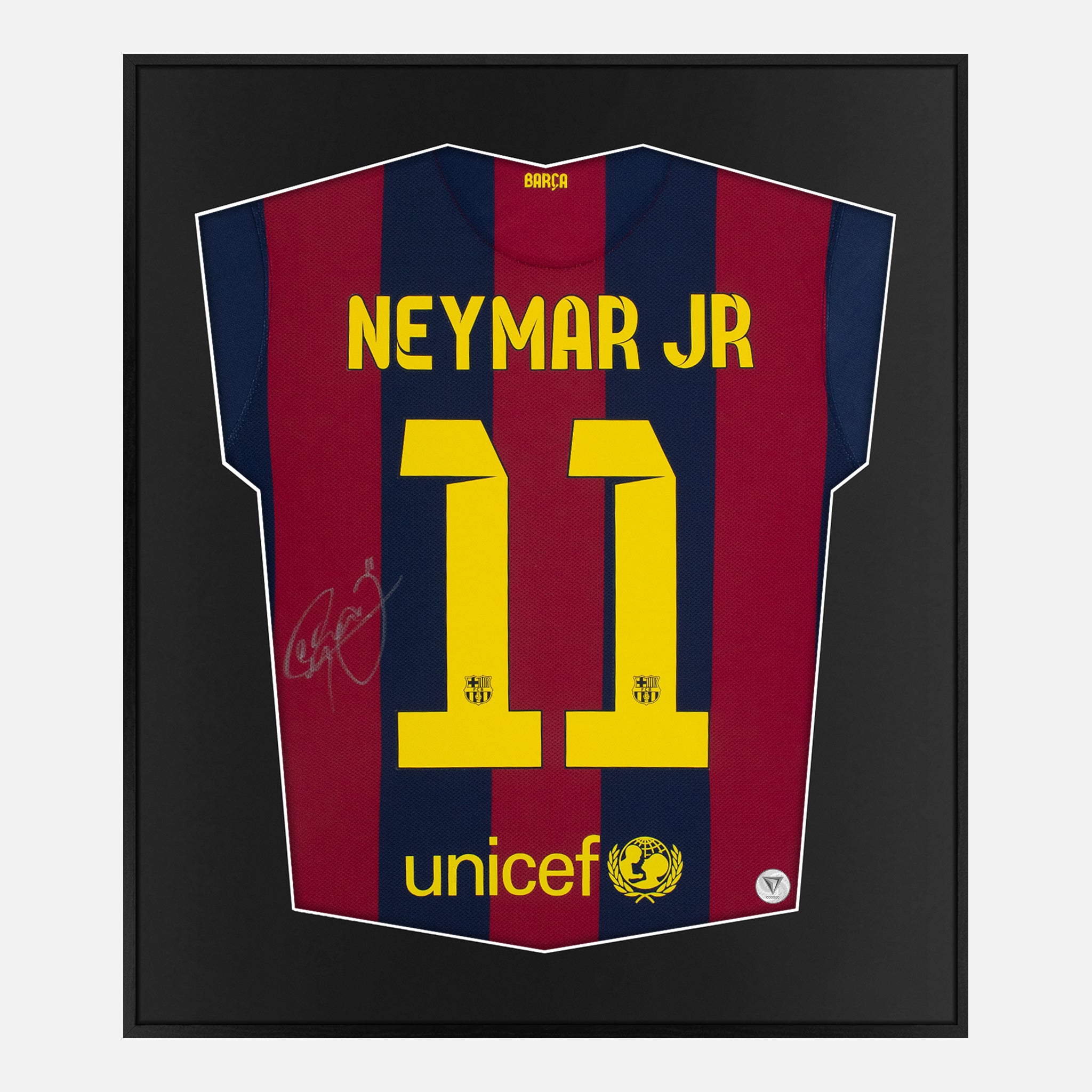 Framed Neymar Jr Signed Shirt, Barcelona 2015 Treble [Lite]