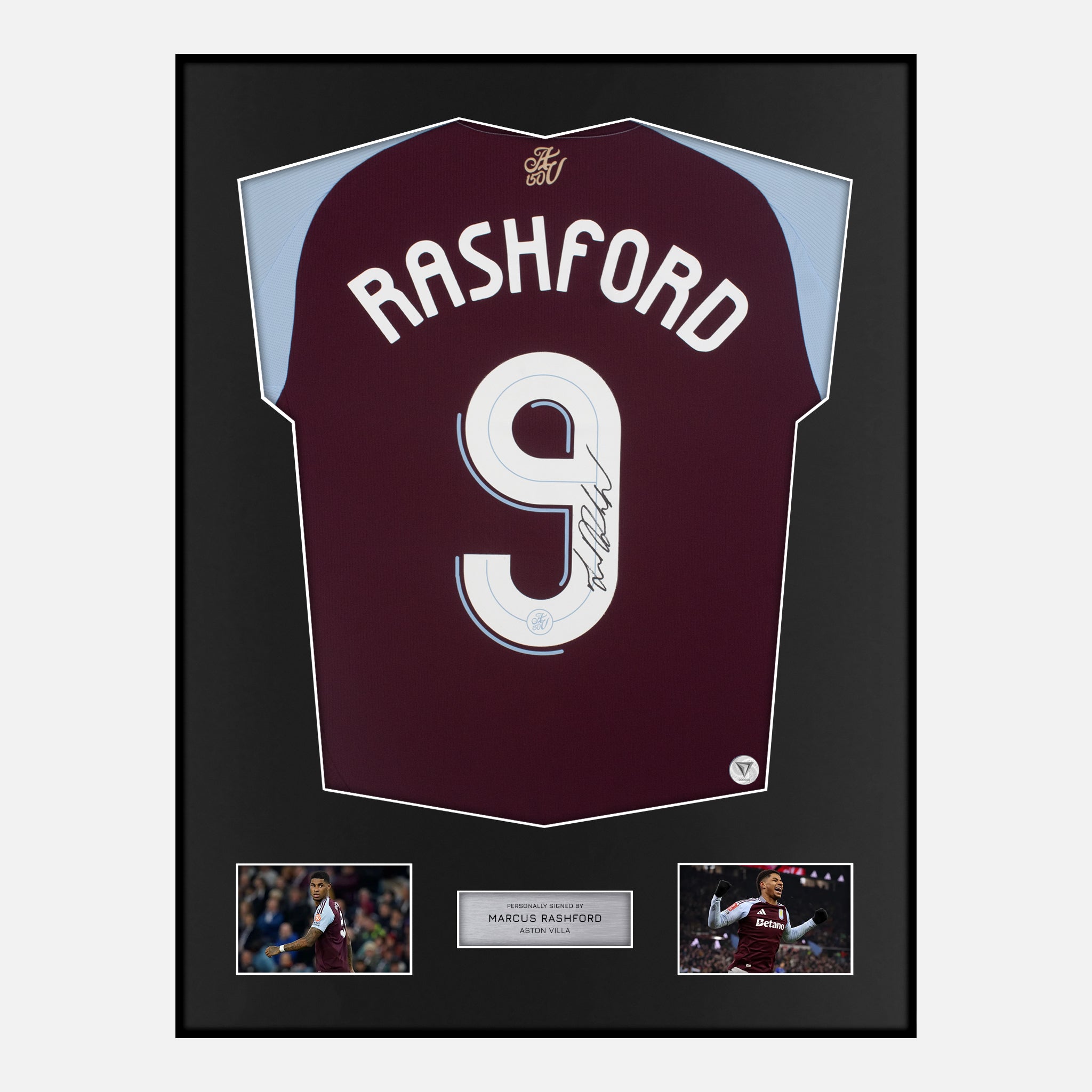 Framed Marcus Rashford Signed Aston Villa Shirt 2024-25 Home [Classic]