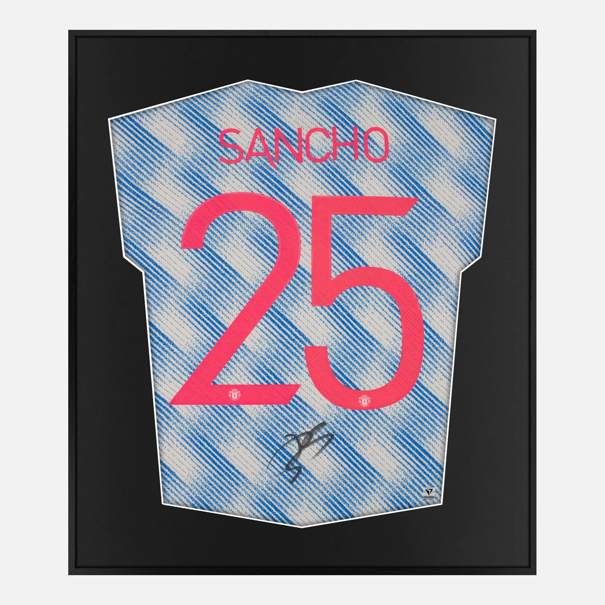 Framed Sancho Signed Manchester United Shirt, Blue Adidas Away [Lite]